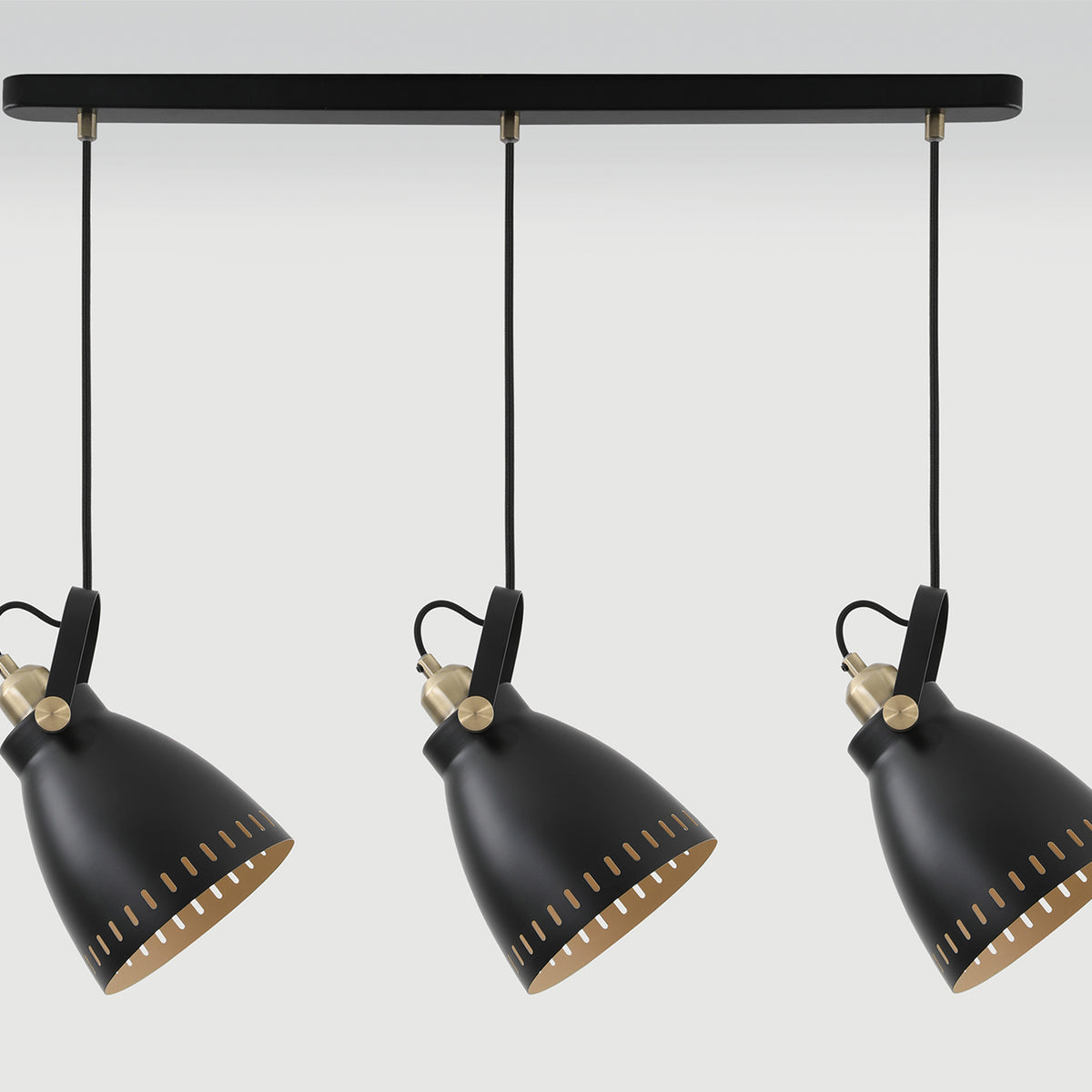 BRA9277 Brachi Linear Pendant 3 Light in a Matt Black/Antique Brass/Kh ...